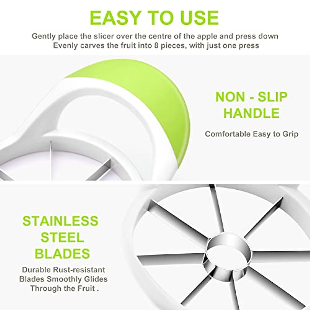 Upgraded 4.72 Inch 8 Super Sharp Blades Stainless Steel Apple Slicer Corer and Divider, With 1 Super Sharp Stainless Steel Peeler, 2 Stainless Steel Fruit Forks and 1 Orange Citrus Peeler Tool