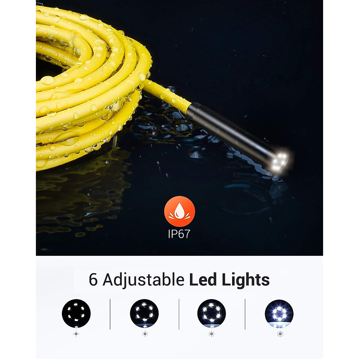 Wireless Endoscope, DEPSTECH Upgrade 5.0MP HD Inspection Camera, Scope Camera with Light,16 inch Focal Distance,16.5FT Semi-Rigid Snake Waterproof Borescope,2200mAh Battery for iPhone & Android-Yellow