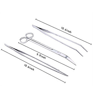 FEITA Aquarium Tweezer Set Long Stainless Steel Curved & Straight Aquarium Feeding Tweezers Scissors Maintenance Tools Kit (3 Pcs)