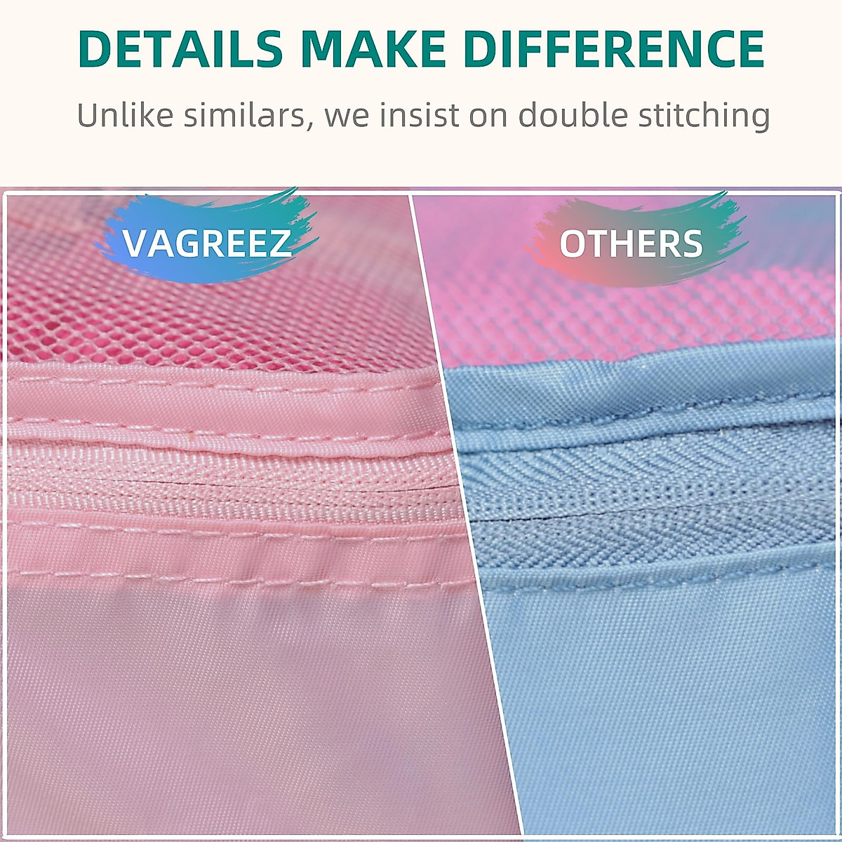 Packing Cubes VAGREEZ 7 Pcs Travel Luggage Packing Organizers Set with Toiletry Bag (Pink)