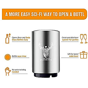 2 Pack Beer Automatic Bottle Opener, Cool Magnetic Bottle Opener for Bartender Tool Fun, Lid Opener, Pushed Down Beer Opener, One-Hand Easy/Funny Lid Beer Bottle Openers Beer Opener (Stainless- 1pcs)