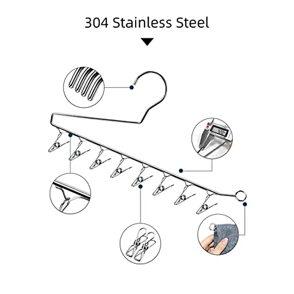 【2-Pack】 WAIKAS Pants Hangers with 8 Clips, 39cm, 304 Stainless Steel