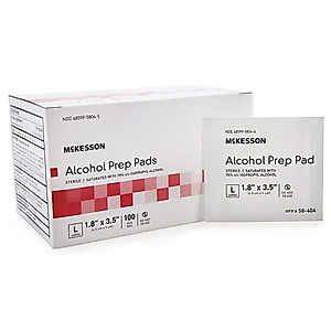Alcohol Prep Pad, McKesson, Isopropyl Alcohol, 70% Isopropyl Alcohol, 70% Individual Packet Large, 1.8 X 3.5 Inch Sterile, 58-404 - Pack of 100
