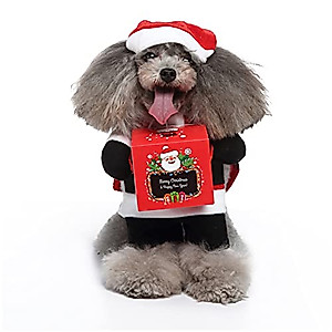 FLAdorepet Christmas Dog Costume Santa Claus Suit Cape Pet Cat Xmas Hat/Santa Claus Gives The Gifts (Medium, Red)