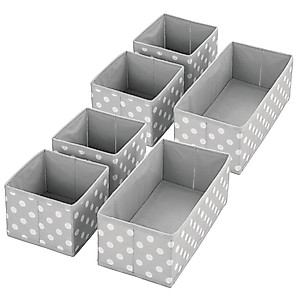 mDesign Fabric 3-Piece Divider Drawer Organizer Bin, Nursery Dresser, Closet, Changing Table Organization, Hold Clothes, Toys, Diaper, Bib, Blanket, Lido Collection, 2 Pack, Gray/White Polka Dot