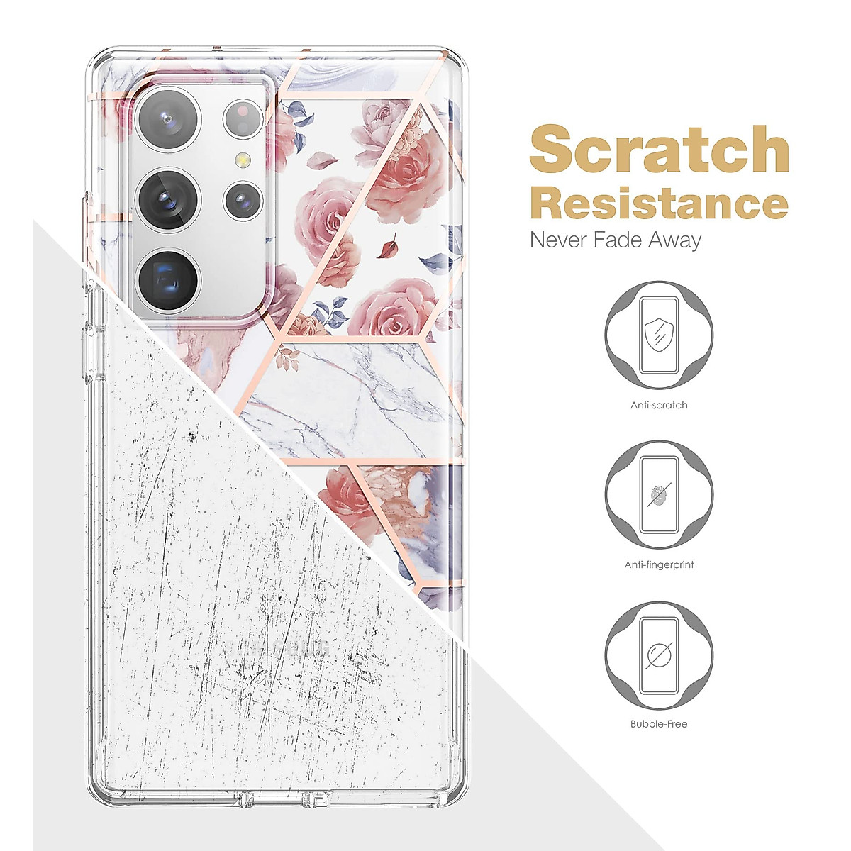 SURITCH for Samsung Galaxy S23 Ultra Case, [Built-in Screen Protector] [Dual-Layer Protection ] Full Protection Shockproof Rugged Bumper Phone Cover for Samsung S23 Ultra 6.8 Inch - Rose Marble
