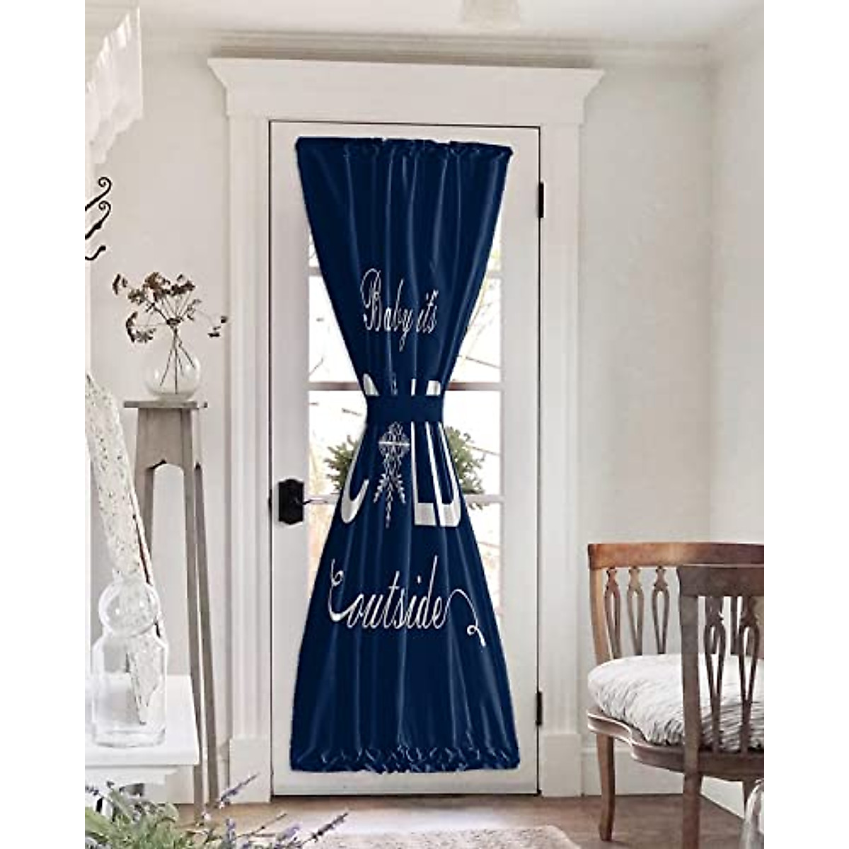 LEOSUCRE Blackout Door Curtains for Doorway Privacy, Christmas French Door Curtain Thermal Insulated Curtains for Front Door Rod Pocket Glass Door Panel 54x72in Cold Winter Snowflakes Blue Backdrop
