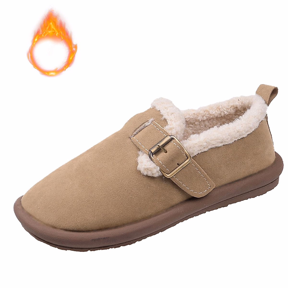 Women's Plush Round Toe Slip-On Shoes, Women's Plush Round Toe Slip-On Orthopedic Shoes, Winter House Slippers, Winter Women'S Comfyslippers, Warm Cotton Shoes (Khaki,40)