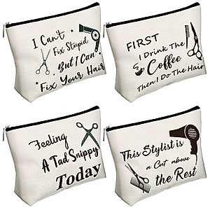 4 Pieces Hairdresser Gift Cosmetology Graduation Gift Hairdresser Cosmetic Bag Hair Stylist Makeup Bag Funny Hair Dresser Gift Travel Case Inspirational Hair Stylist Gift for Women