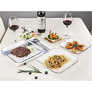 FOYO Toast Plates, Clear Square Tempered Glass Salad Dessert Plates 7 Inch, Set of 3