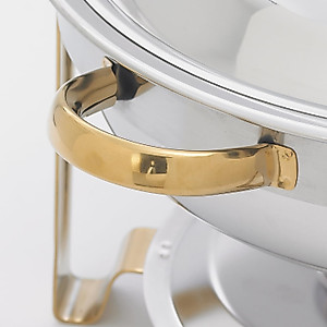 Winco Winware 4 Quart Round Stainless Steel Gold Accented Chafer