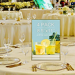 VORIOB 4Pack 8.5x11 Gold Picture Frame Acrylic Sign Holder,Wedding Signs Table Numbers Menu Holders