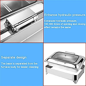 Food Warmers for Parties Buffets Electric, Electric Chafing Dish Buffet Set with Clear Glass Hydraulic Covers, Stainless Steel Buffet Server and Adjustable Temperature Warming Tray 35°c~80°c, 9l(Siz