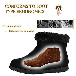 festooning Girls Faux Fur Shearling Style Boots Girls Warm Winter Non-Slip Zip Snow Boots for Indoor Outdoor Black Size 4