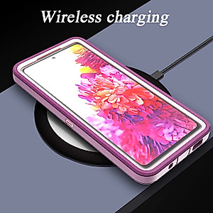 YmhxcY for Galaxy S20 FE Case, Explosion-Proof Film[2 Pack] and Camera Lens Screen Protective Film[2 Pack], 3-in-1 Shockproof Heavy Protection Cover for Galaxy S20 FE 6.5"-Wine Red and Rose Pink