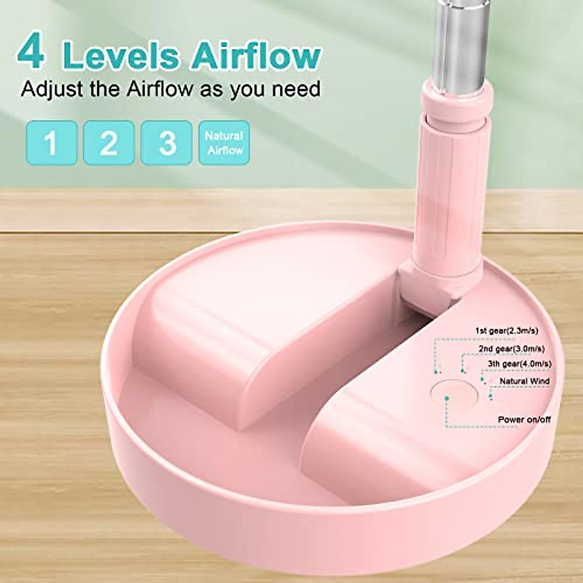 Flodaway Fan Rechargeable, Fold Away Fans Collapsible Portable Fan Pink for Traveling Foldable Compact Fan, Desk and Floor Fan 7200mAh Portable Folding Fan Battery Operated Adjustable 14.5-40"