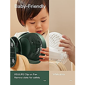 JISULIFE Clip on Baby Stroller Fan, 4000mAh Battery Operated Fan, Portable Personal Small Fan, Quiet & Narrow Slot Design, 4 Speeds, Max 14 Hrs, Ideal for Bed, Desk, Car Seat - Dark Green