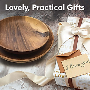 Wooden Bowls set of 2: 8'' Shallow Pasta Bowl and 6'' Dessert/Side Dish Shallow Wood Bowl for Food, Snack & Fruit: Hand-Crafted from Solid Acacia Wood | 100% Organic Packaging