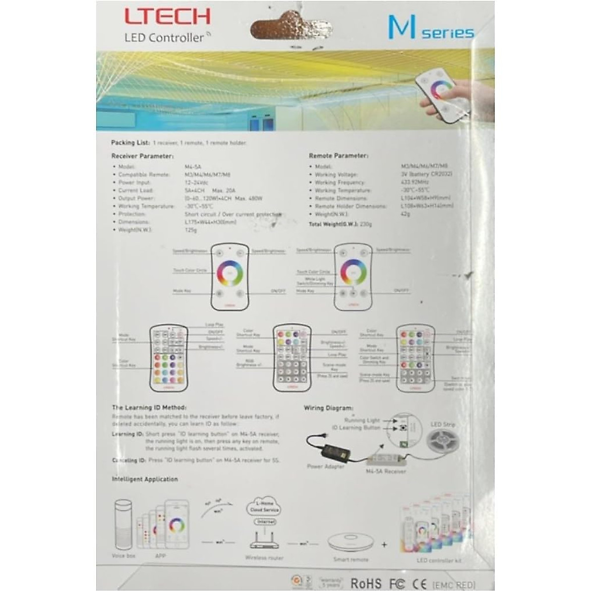 LTech M4+M4-5A LED RF 4 Channel RGBW Wireless Remote & Controller Set