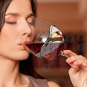 Bezrat Wine Glasses Hand Painted - Set of 2 - Women Wine Gift - Wine Lover Glass - Beautiful Glassware Gifts Ideas for Women Inspired by 'Duomo di Milano' Mothers Day - 12 oz (Red)