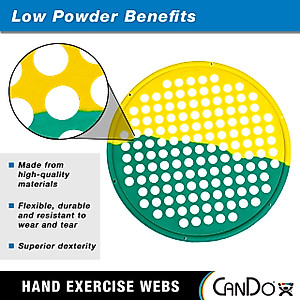 CanDo Hand Exercise Webs for Physical Therapy, Grip Strengthening, and Hand, Finger, Wrist Resistance Workouts, Portable Size, Low Powder, 14" Diameter, Multi-Resistance: X-Light/Medium