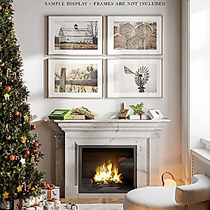 Lisa Russo Fine Art - Farmhouse Wall Decor Set of 4 Country Rustic Landscape Photographs - Barn, Fence, Hay, Windmill - Set of 4 - Not Framed - Beige, Tan, White (4 8x10 Prints)