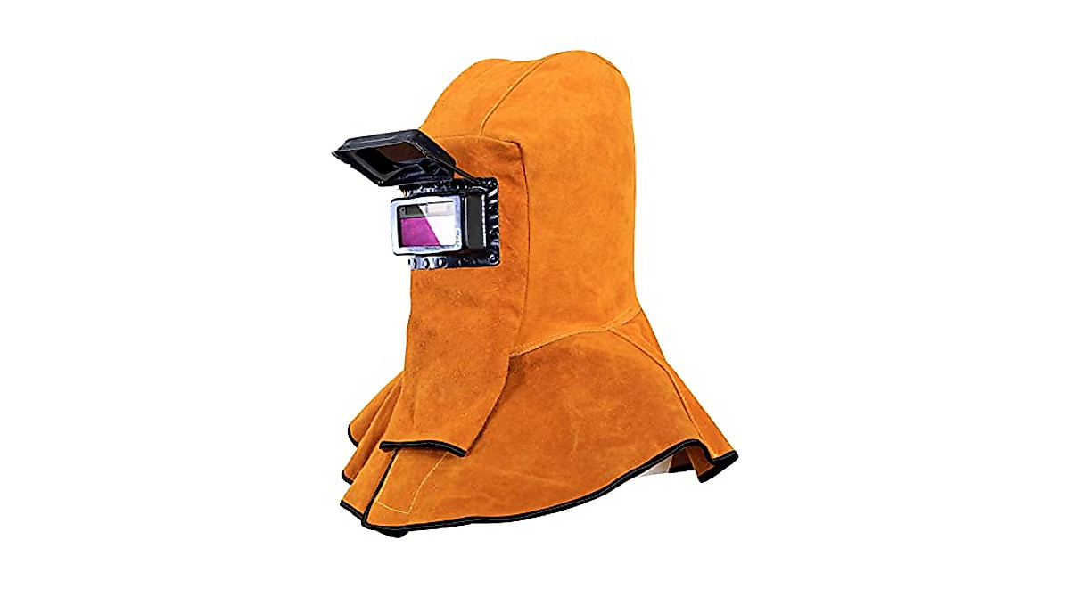 Leather Welding Mask with Auto Darkening Lens - Full Face & Neck Coverage