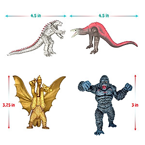 TwCare Exclusive Set of 6 Godzilla vs Kong Toys Movable Joint Action Figures, King of The Monster Dinosaur Shin Ghidorah Skull Crawler Mecha Mechagodzilla Cake Toppers Pack