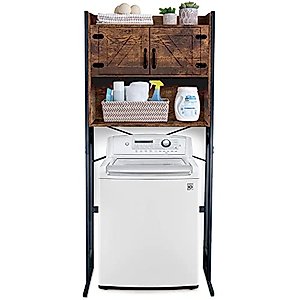 Stephan Roberts Washer or Over The Toilet Storage Cabinet w/Height Adjustable Shelf Laundry Room/Bathroom Organizer, 2-Door Freestanding Rack Space Saver, Wood