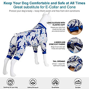 LovinPet Lovinpet Dog Onesies - Dog Pajamas for Large Dogs, Lightweight Fabric, Fintastic Blue Print, Dog Clothing, UV Protection, Easy Wearing Adorable Dog Clothes, Dog Onesie,Blue Shark L