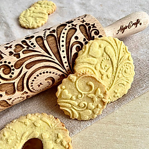 ROLLING PIN SPRING WOODDEN EMBOSSING ROLLING PIN with BUTTERFLIES and FLOWERS EMBOSSED COOKIES GIFT FOR MOTHER FRIEND