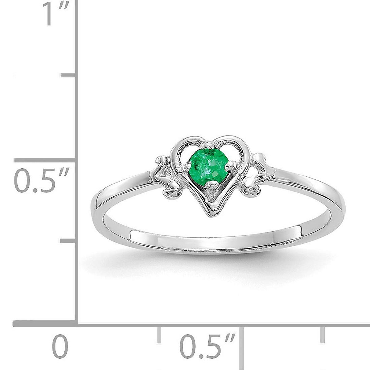 Jewelry Stores Network Emerald Round Heart May Birthstone Ring in Real 14k White Gold Size 7