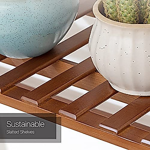 MoNiBloom Folding Bamboo Ladder Shelf 4 Tier Flower Pot Plant Display Rack Stand Organizer Holder for Home Garden Patio Balcony Indoor Outdoor Use, Brown