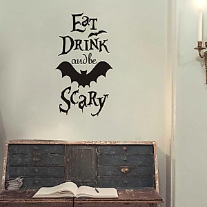 Halloween Horror Wall Stickers Decal Eat Drink and Be Scary Flying Bat Decal Walll Decor for Kids Windows Decor 29×16 in