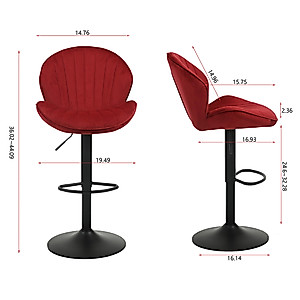 SZLIZCCC Shell Barstools Set of 2, Black Chassis Adjustable Swivel Bar Stool, Velvet Mid Back Bar Chair,Kitchen Counter Stool (Red)
