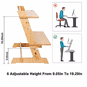 Wisfor Bamboo Standing Monitor Stand Desk Convertor Riser for Monitor Adjustable Height Standup Desk Top Laptop Workstation with Phone Headset Holder