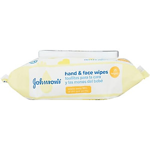 Johnson's Hand & Face Baby Sanitizing Cleansing Wipes for Travel and On-the-Go, No More Tears Formula, Paraben and Alcohol Free, 25 ct