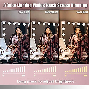 Bobening Vanity Mirror with Bluetooth and 18 LED Lights Hollywood Makeup Mirror with 3 Light Modes 31.5"X22.8" Tabletop/Hanging Bluetooth Vanity Mirror with Touch Screen & USB Charging Port