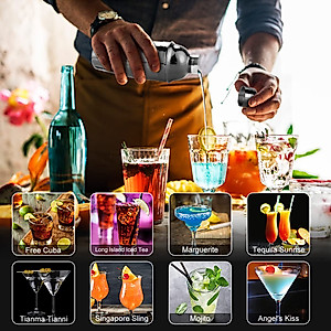 23 Piece Cocktail Shaker Set Bartender Kit with Acrylic Stand & Cocktail Recipes Booklet, Professional Bar Tools for Drink Mixing, Home, Bar, Party (Include 4 Whiskey Stones) - Black