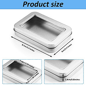 Metal Tin Box Metal Tins With Lids Clear Top Tins Box Empty Storage Tins Case Rectangle Containers Can with Large Clear Window for Candles, Candies, Gifts, Balms and Treasures, Silver(24 Pieces)