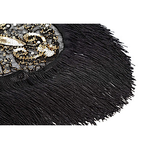 EORUBE 1920s Shawl Wraps Sequin Beaded Evening Cape for Gatsby Party Bridal Shawl Women Evening Cape Flapper Cover Up (Black Gold)