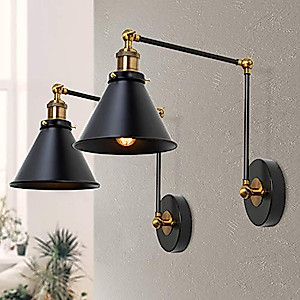 LNC Black Swing Arm Wall Lamp Adjustable Wall Sconces Plug-in Sconces Wall Lighting (2 Pack-Black)