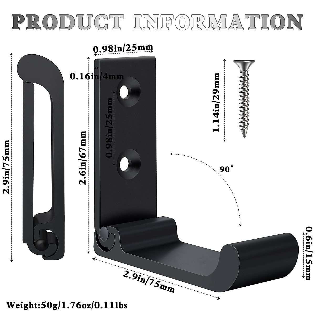 QXSKSLH Black Folding Wall Hook 4PCS Folding Coat Hooks for Hanging Heavy Duty Coat & Bag & Backpack & Hat & Headphone Foldable Coat Hooks Wall Mounted Saves Space (4, Black)