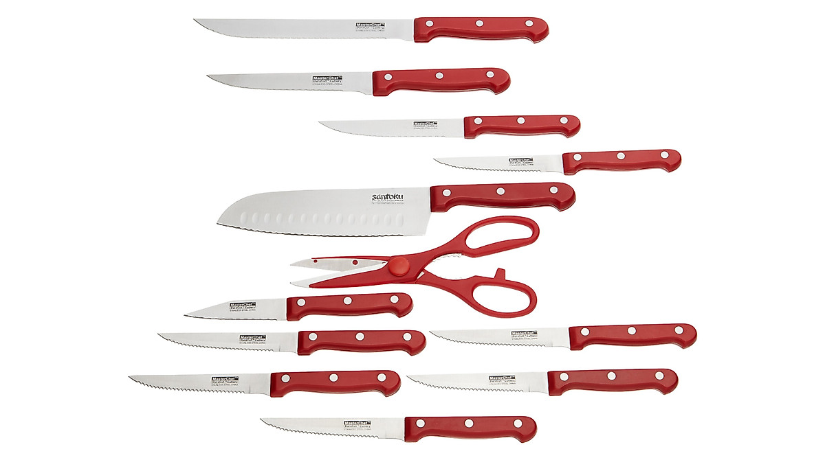 Masterchef 13-Pc Red Knife Set with Block - Never Sharpen!