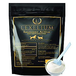 Lexelium Immune Support for Cats and Dogs - Natural Immunity Supplement Powder Helps Detoxify and Protect Your Pets from Digestive, Respiratory and Skin Issues - Helps with Chronic Infections - 200g
