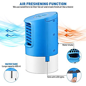 IMIKEYA Portable Air Conditioner- 4 in 1 Mini Air Conditioner Fan Personal Air Conditioner Evaporative Air Cooler 3 Speeds Small Portable Cooler Quiet Desk Cooling Fan for Home Office Christmas Gift