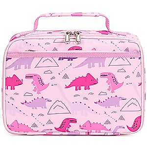Kids Lunch Box Boys Girls Insulated Lunch Cooler Bag Reusable Lunch Tote Kit for School Travel Dinosaur Pink