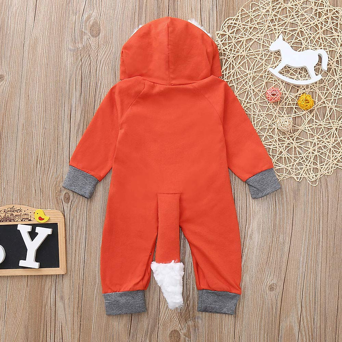 Infant Toddler Baby Boy Girl Hooded Romper Bodysuit Long Sleeve 3D Cartoon Fox Jumpsuit Outfits Set