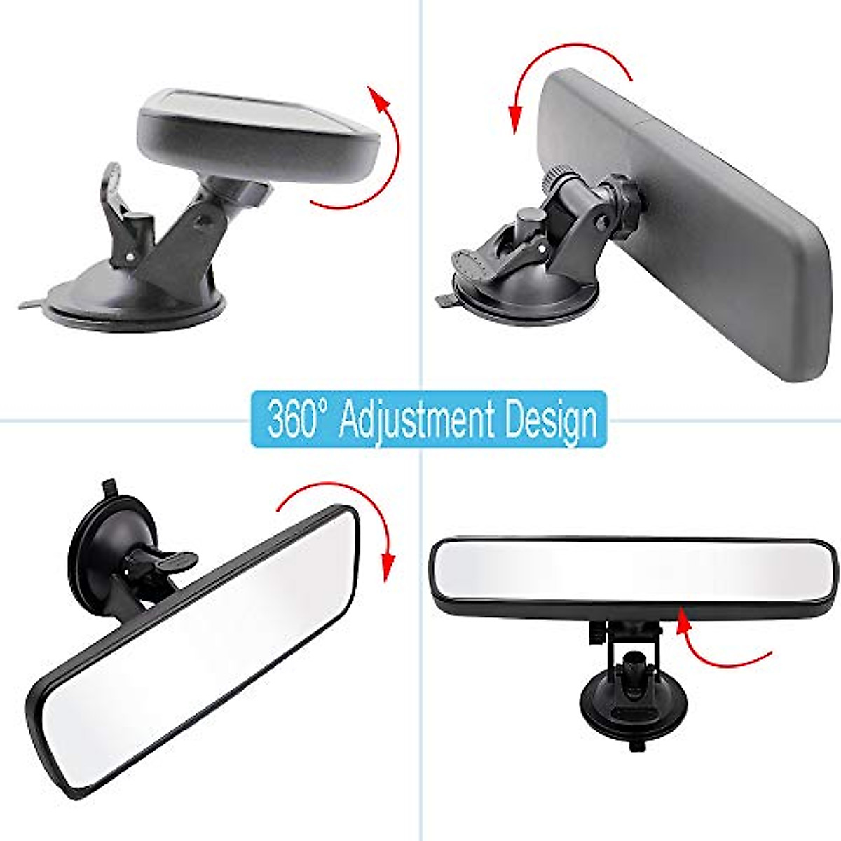 Rear View Mirror,LECAMEBOR Universal Thickened Anti-glare HD Car Interior Rear View Mirror-(With Adjustable Suction Cup)