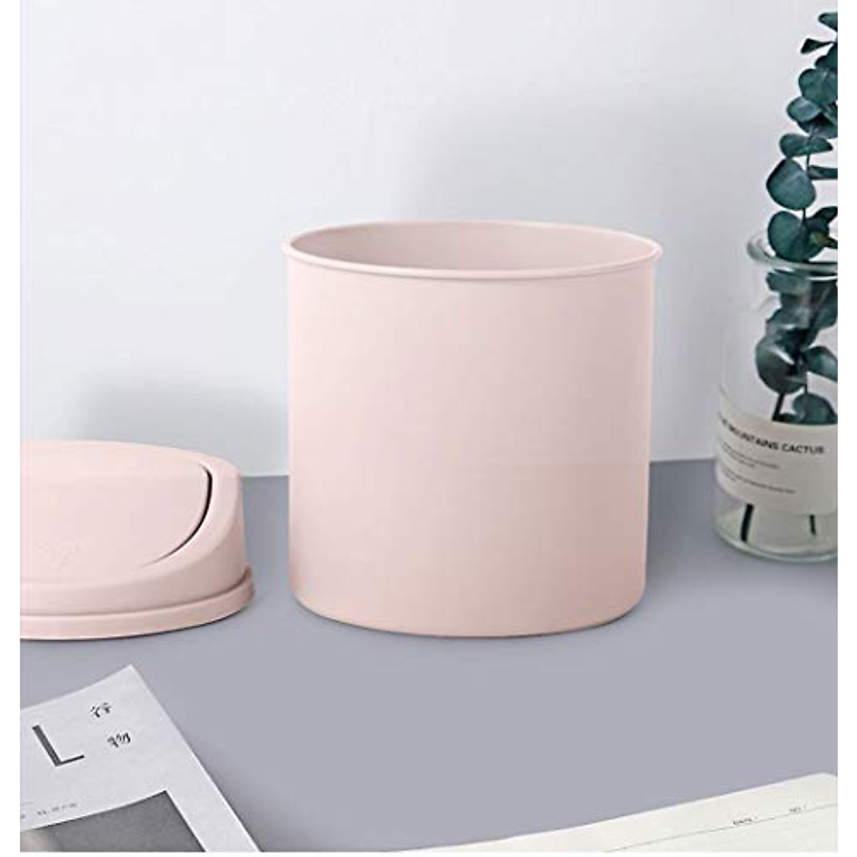AKOAK 1 Pack Small Table Top Trash can, Mini Clamshell Wastepaper Basket, Simple, Convenient and Durable Household Plastic Storage Bin(Pink)